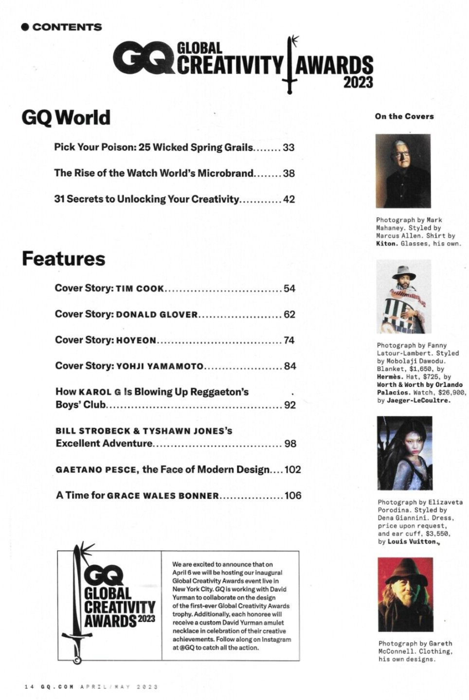 GQ Magazine Tim Cook Donald Glover Hoyeon Yohji Yamamoto Karol G ...