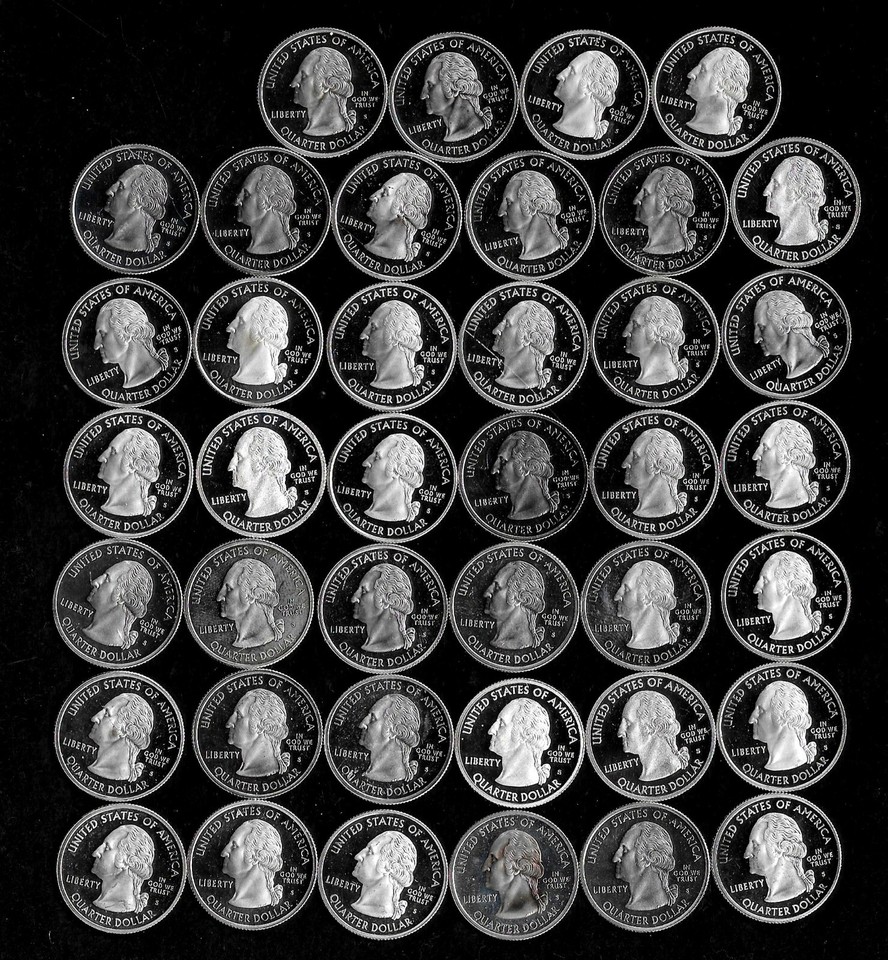 PROOF SILVER STATE QUARTER ROLL (2000-2009) 90% SILVER (40 COINS) LOT ...