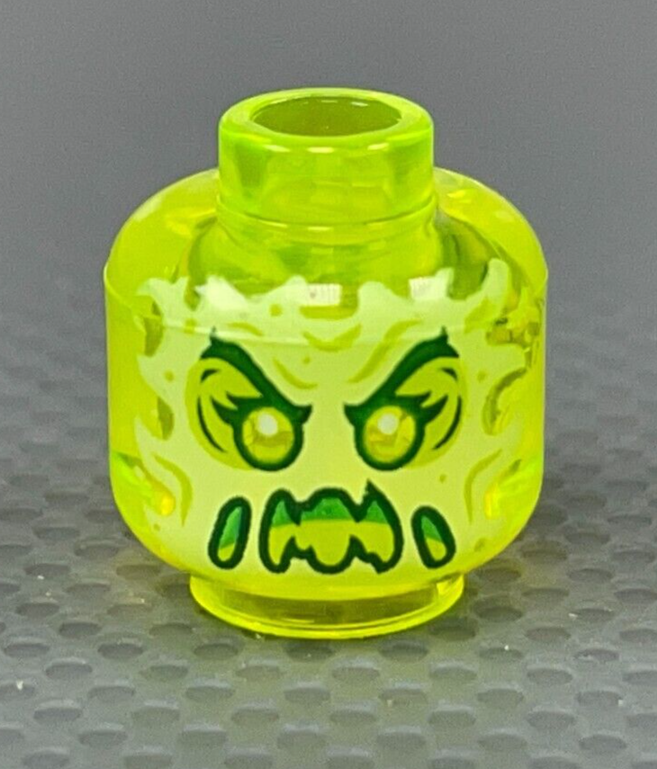 LEGO Minifigure Alien Ghost Head Trans Neon Green Raised Eyebrows Slime ...