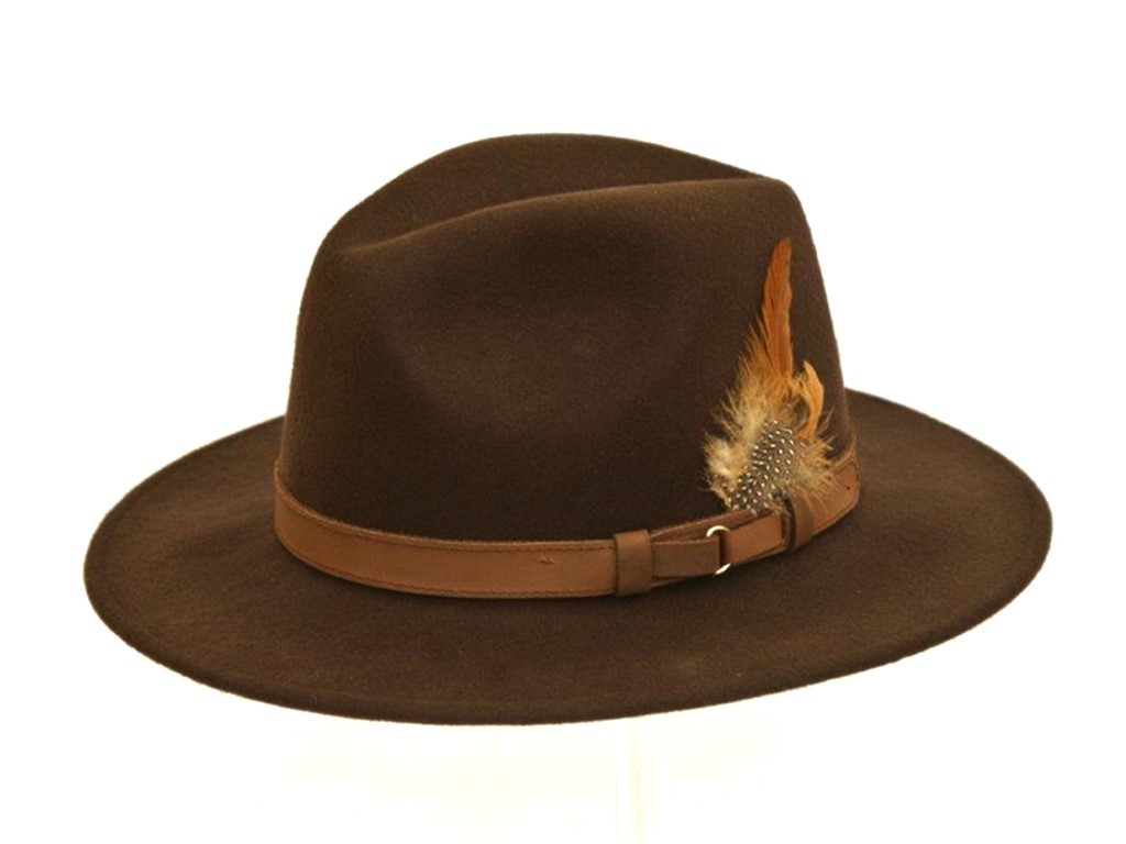 Ranger 100% Wool Waterproof Brown Felt Fedora Hat With Leather Band | eBay