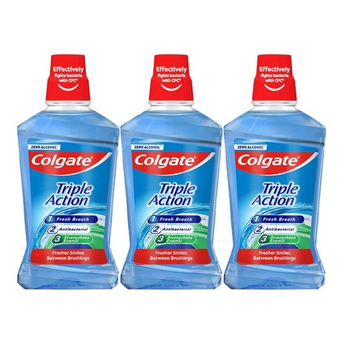 Colgate Triple Action Zero Alcohol Mouthwash, 8.45oz (250ml) (Pack of 3 ...