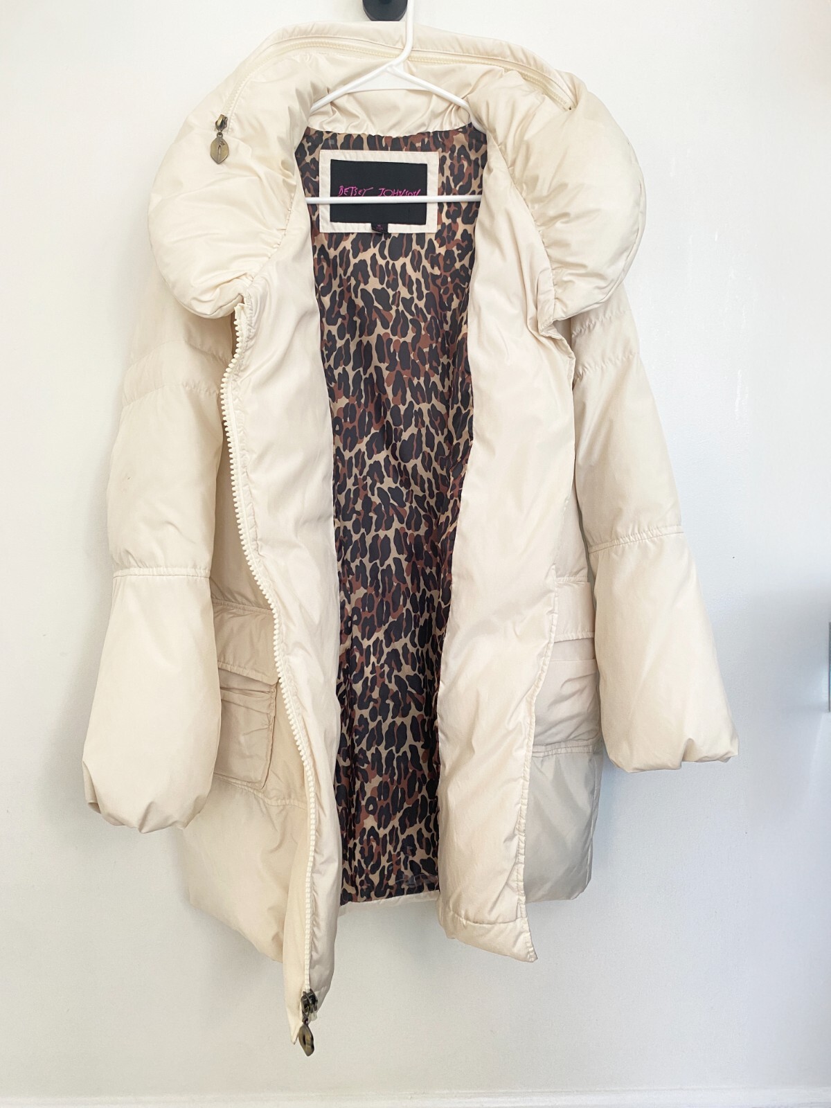 Betsey Johnson Ivory Puffer Coat Leopard Print - Gem
