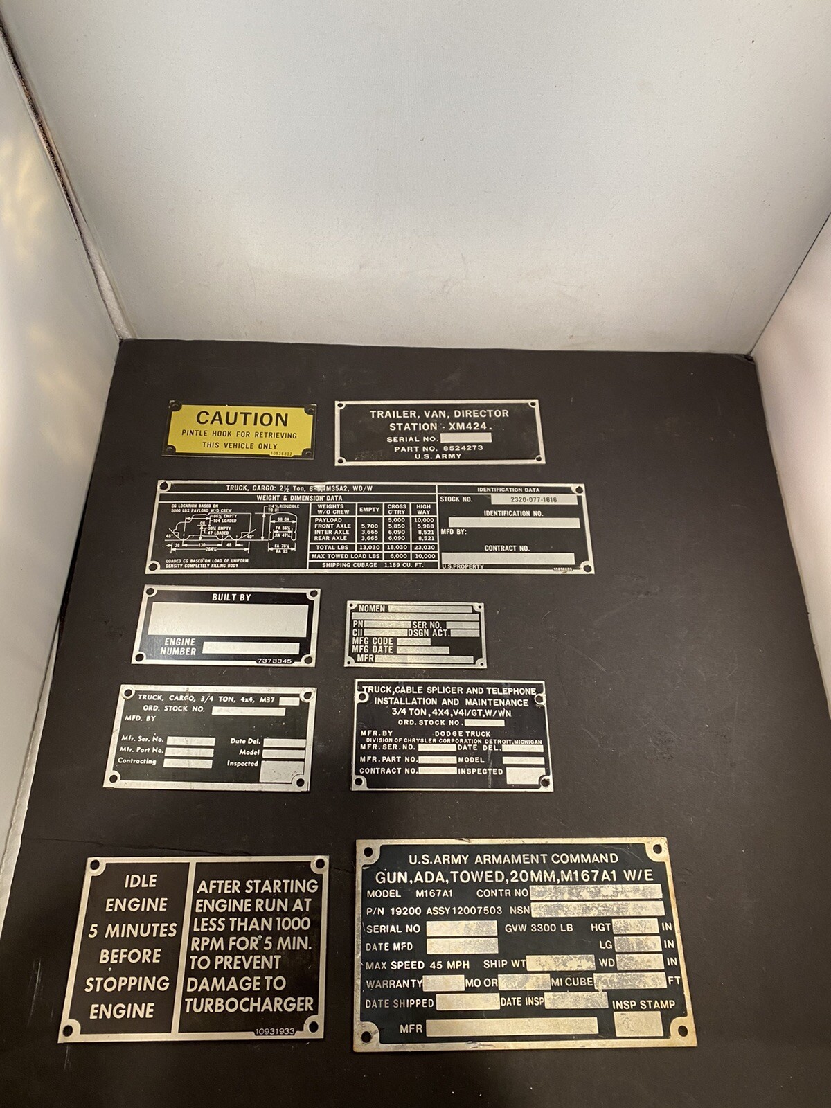 Vintage Military M35A2 Truck Data Plates NOS | eBay