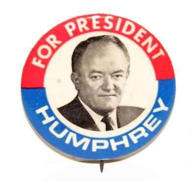 VINTAGE HUBERT HUMPHREY FOR PRESIDENT POLITICAL CAMPAIGN PINBACK BUTTON ...
