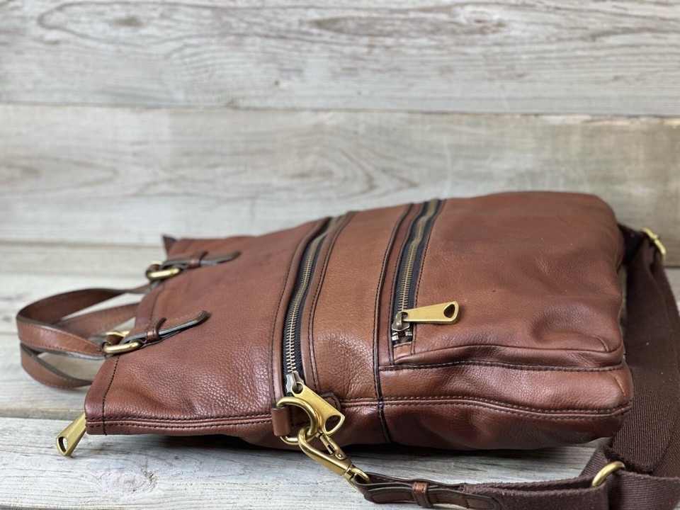 FOSSIL Explorer Leather Tote BROWN Foldover Messenger Bag CROSSBODY | eBay