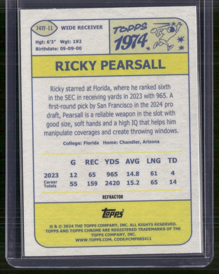 2024 Topps Chrome #74TF-11 Ricky Pearsall 1974 Topps Football | eBay UK