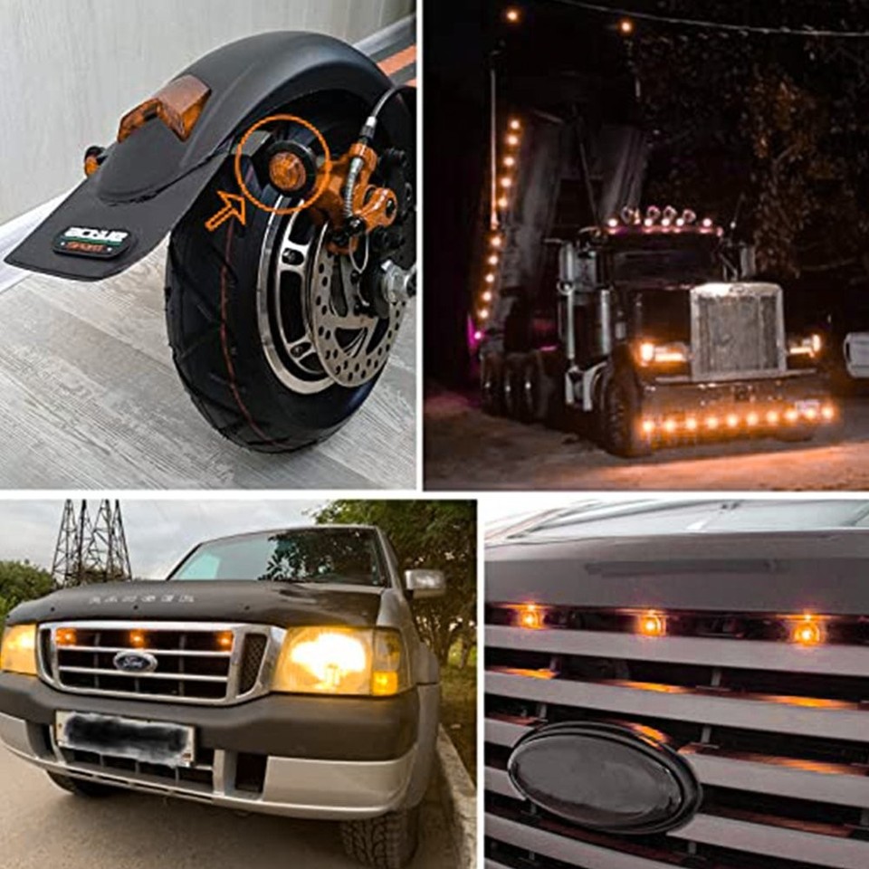 LED Truck Smoked Side Round Marker light Yellow Amber RV Trailer 3/4 ...
