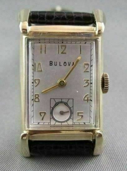 ANTIQUE 14KT GOLD SQUARE FACE BULOVA MEN'S WATCH SIMPLE & CLASSIC ...
