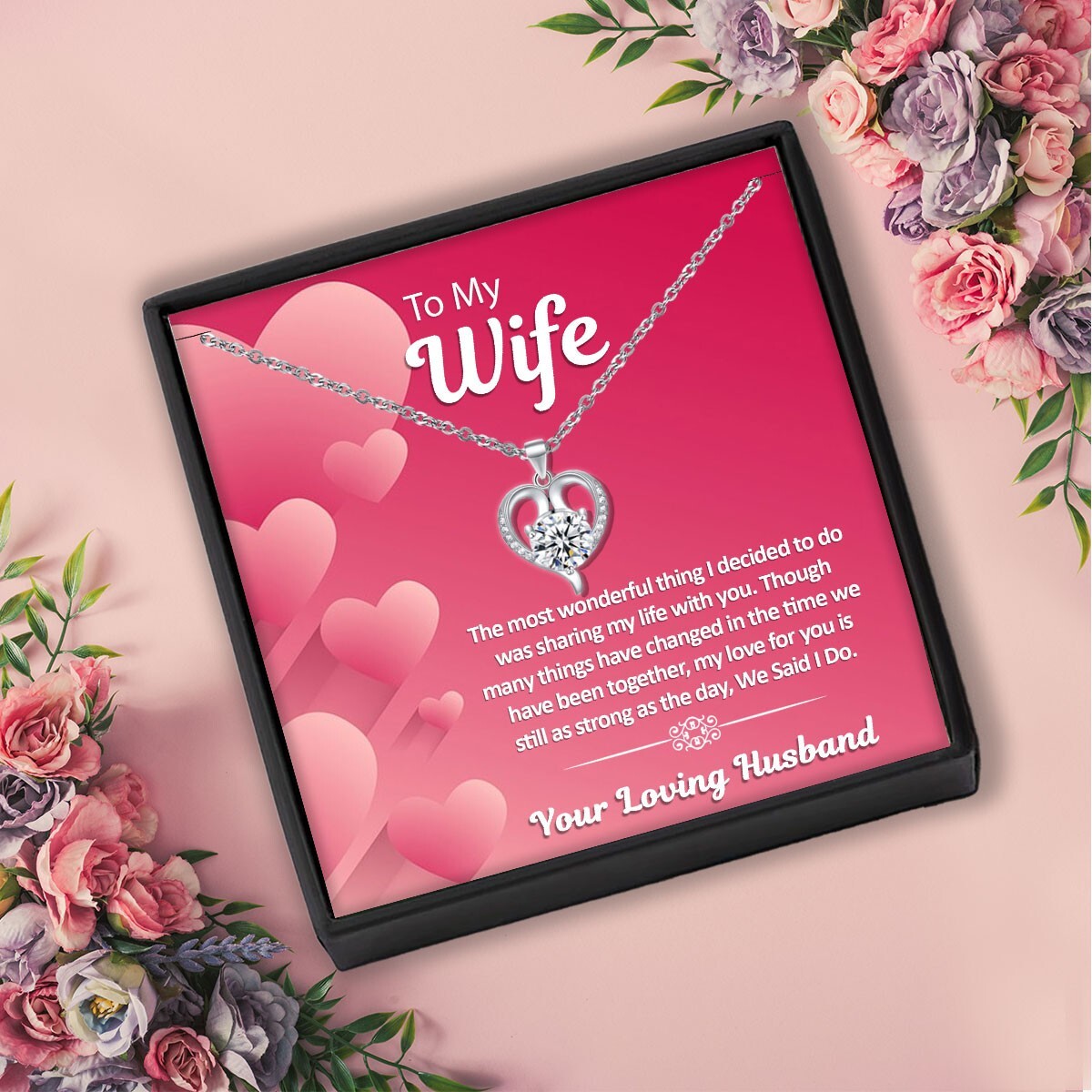 To My Wife Gift Silver Necklace & Personalised Message Gift Box Wife | eBay