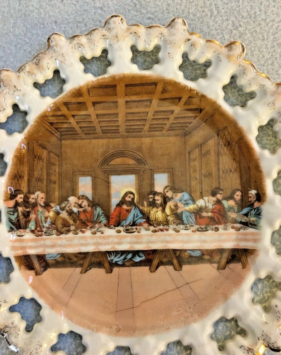 Jesus Last Supper Scalloped Cutouts Plate Antique Porcelain Plate 8" | eBay