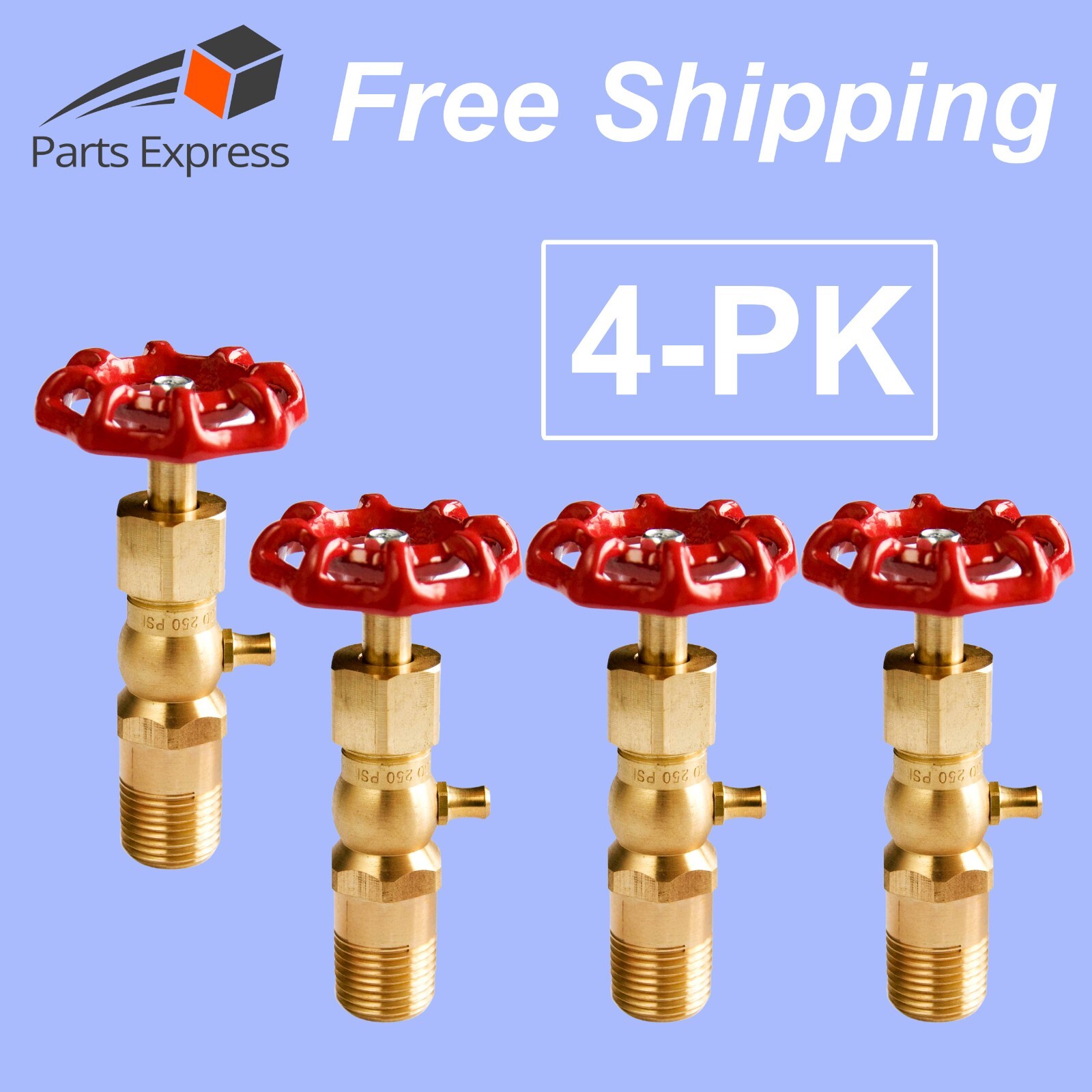 [4-PK] 1/2" BOILER TRICOCK VALVE (250 PSI) LONG-SHANK, WATER COLUMN ...