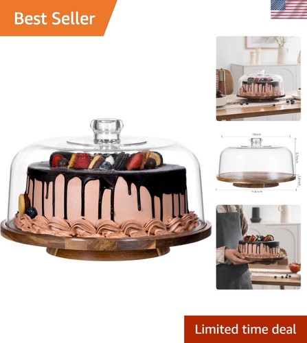 Acacia Wood Rotating Cake Stand with Lid – Acrylic Dome for Events ...