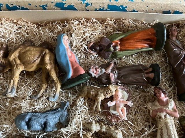 VINTAGE MAROLIN PAPER MACHE NATIVITY SET IN ORIGINAL BOX GERMANY | eBay