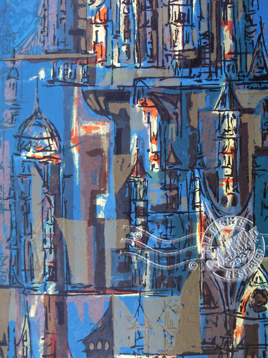 Ben Wilks 1960 Nocturnal Port SIGNED Serigraph Mid-Century Biue Night ...