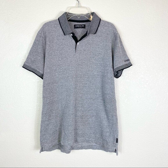 Kenneth Cole New York Mens Grey & Black Short Sleeve Polo Shirt Size S ...