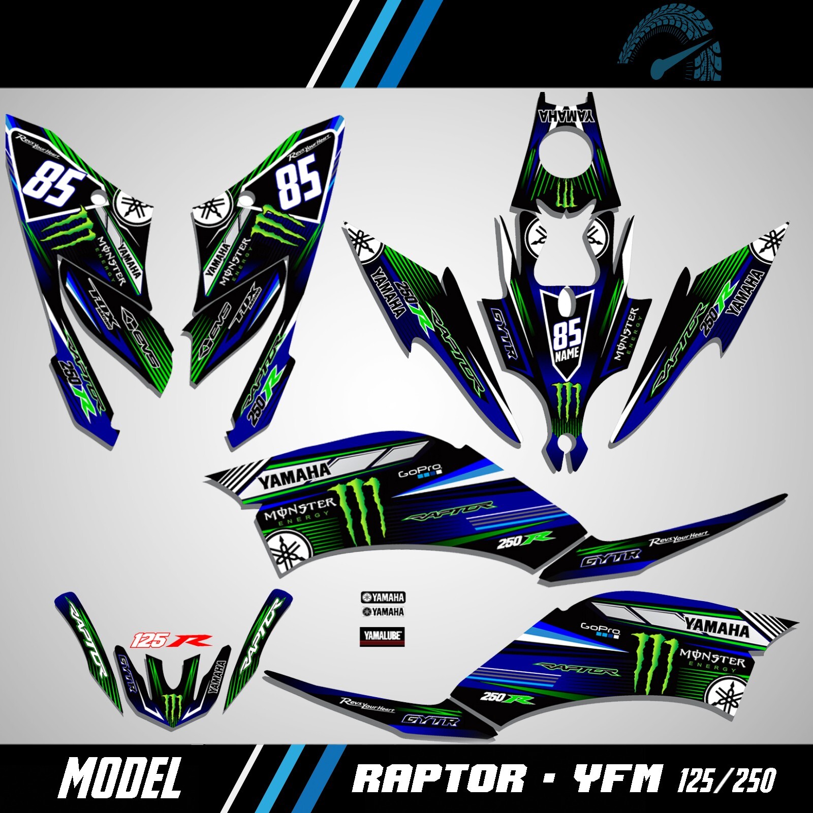 Yamaha Raptor 125 250 YFM 125 250 ATV Decals Stickers Kit Graphics ...