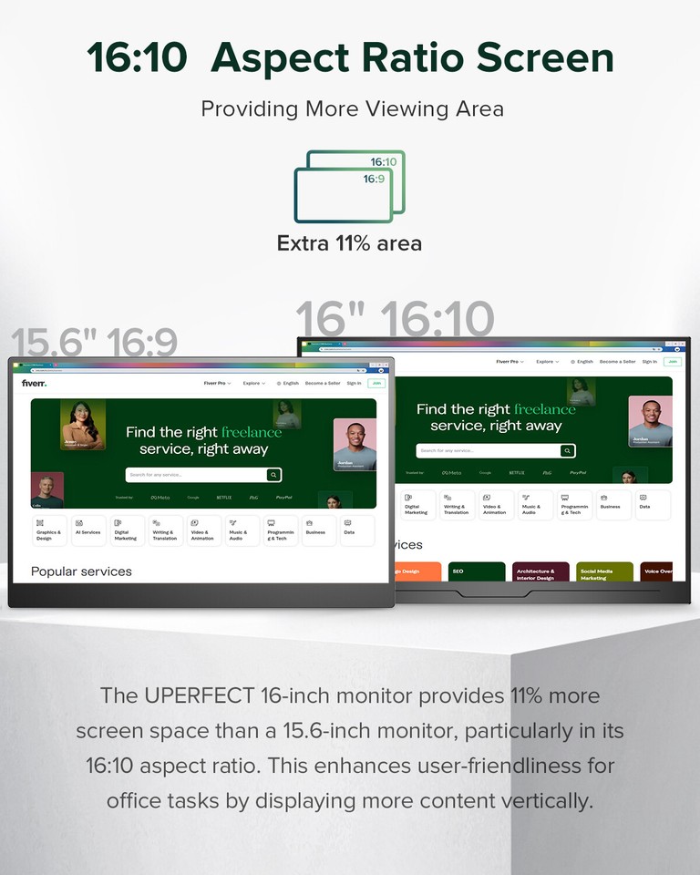UPERFECT 2K Portable Monitor 16" 2560x1600 QHD Portable Gaming Monitor ...