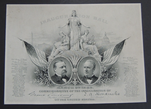 1885 AUTOGRAPHED INAUGURATION COMMEMORATIVE SIGNED by GROVER CLEVELAND ...