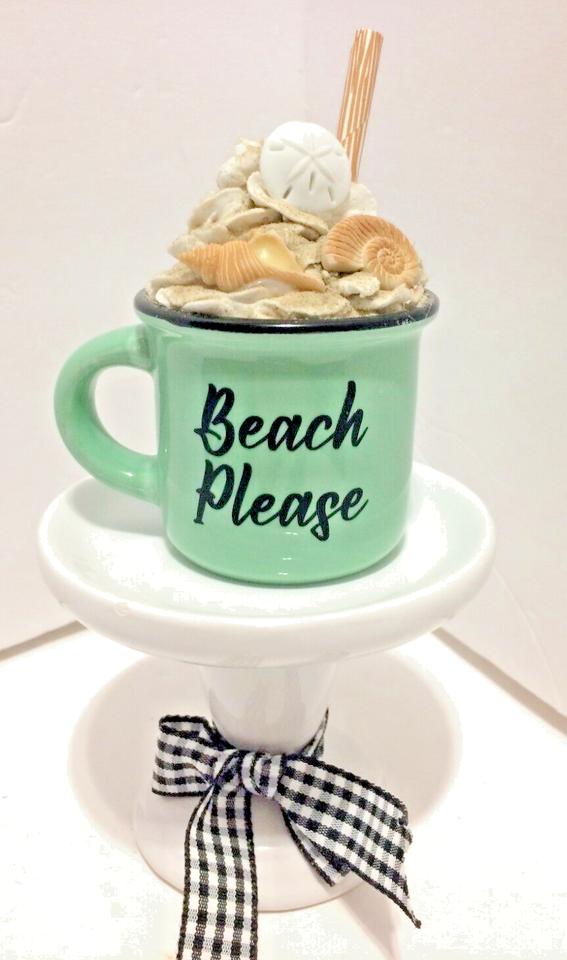 Cute BEACH Please ! Beach Themed Mini Mug Fake Bake Whipped Cream Mug ...