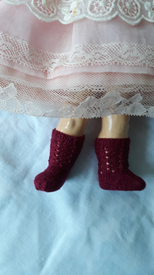 Antique pattern x-small size burgundy color socks for antique doll | eBay