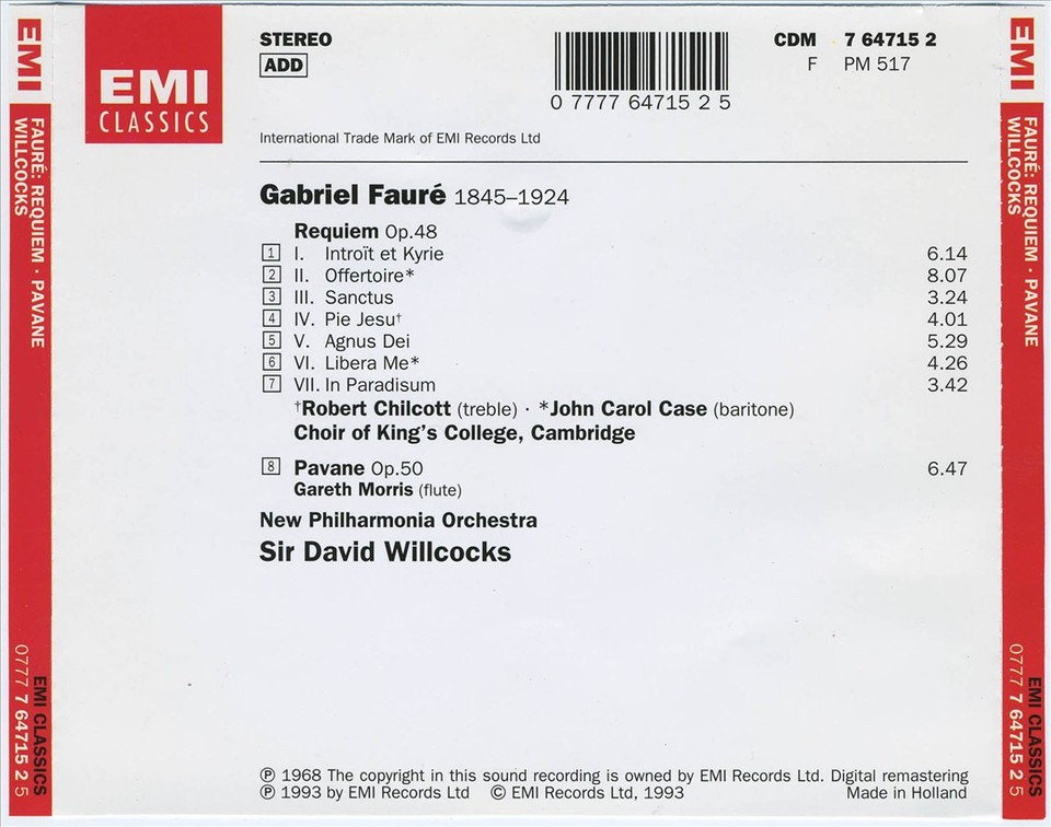 DAVID WILLCOCKS / KING'S COLLEGE CHOIR OF CAMBRIDGE FAURÉ: REQUIEM NEW ...