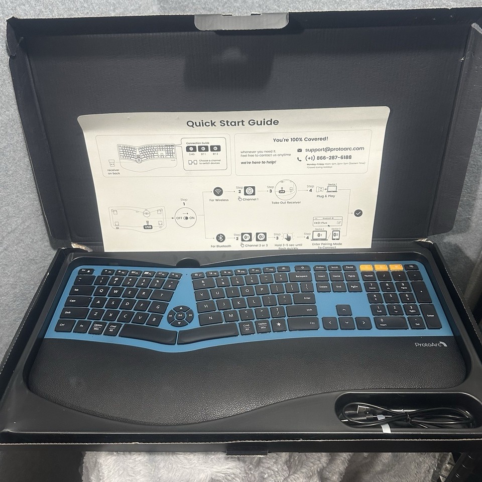 ProtoArc EK01 Plus Backlit Dual Mode Ergonomic Workspace Keyboard Black ...