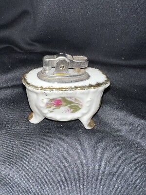 Vintage Porcelain Table Lighter Floral Ceramic Tabletop Lighter Hand ...