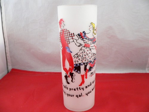 VINTAGE FROSTED DRINKING GLASSES with SQUARE DANCERS-----EIGHT (8 ...