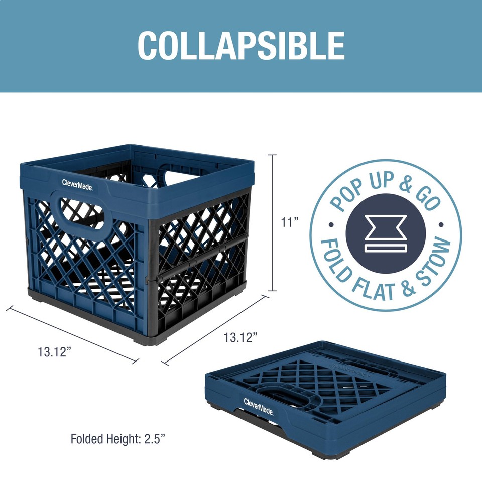 Collapsible Milk Crate, Ocean, 3PK - 25L (6 Gal) Stackable Storage Bins, Hold... 814986027070| eBay