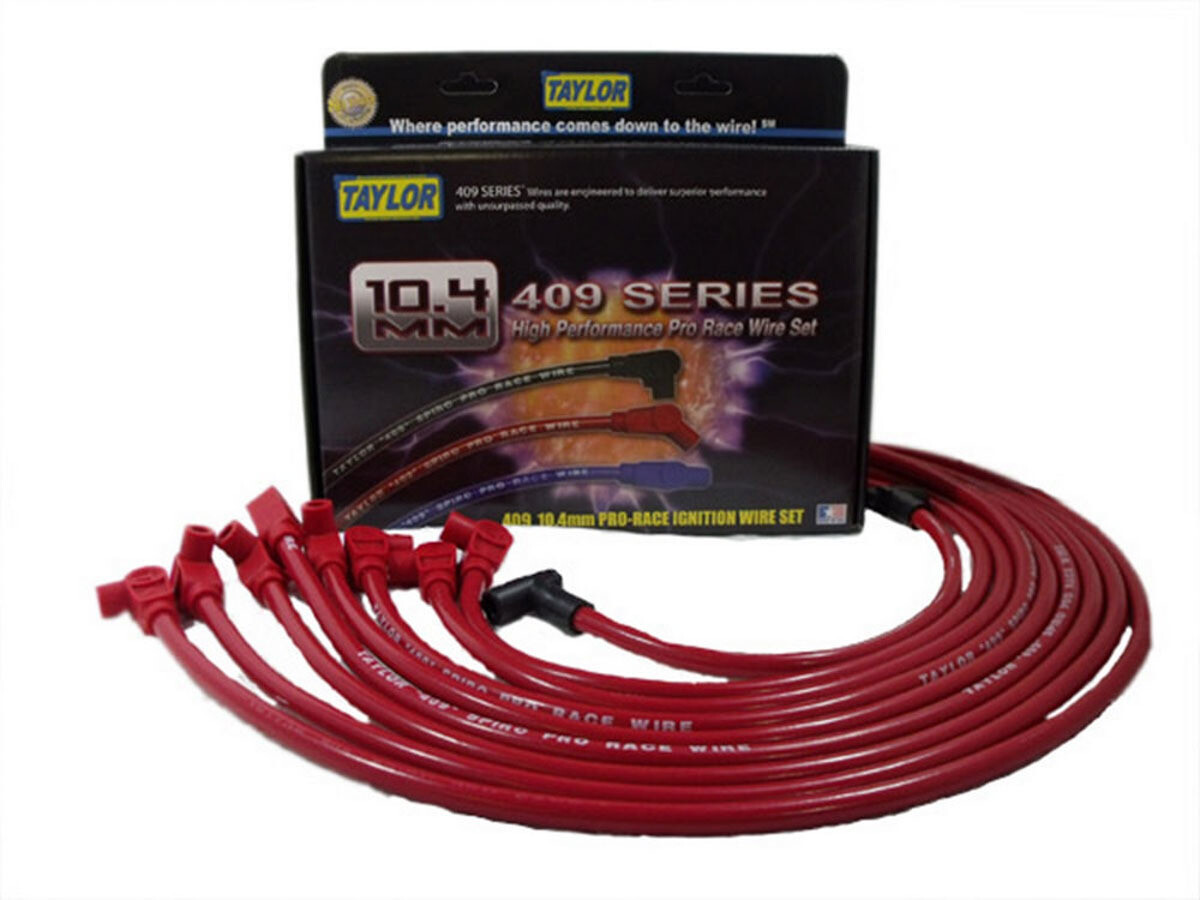 Taylor Cable Race-Fit 409 Spark Plug Wire Set Red SBC HEI 10.4mm Under ...