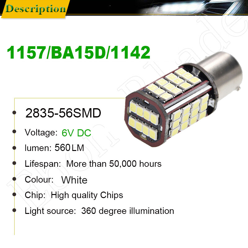 4 X 6 VOLT 6V 56 SMD BA15D Globes Tail Brake Stop Side Indicator LED ...