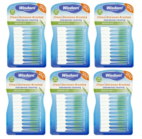 6 x Wisdom GREEN Clean Between MEDIUM Rubber 20 Interdental Floss ...
