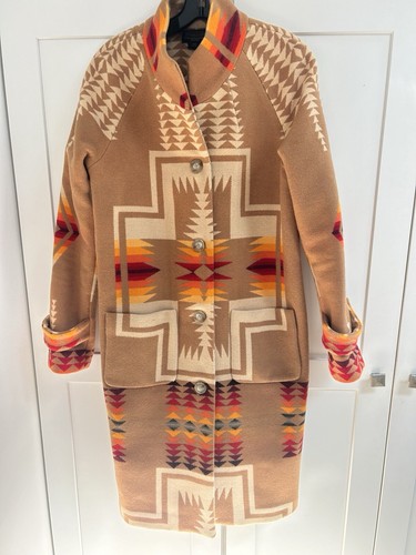 Pendleton Coat Womens Large Harding Archive Jacquard Blanket Wool Blend ...