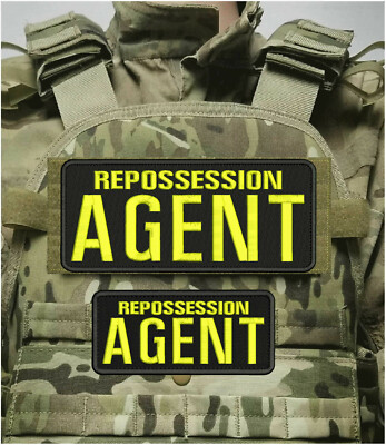 REPOSSESSION AGENT EMBROIDERY PATCHS 4X10 AND 3X7 HOOK ON BACK BLK ...