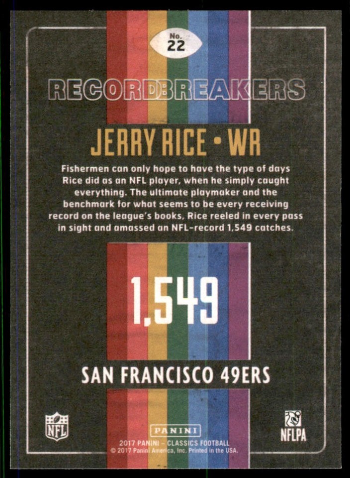 2017 Panini Classics Record Breakers Jerry Rice San Francisco 49ers #22 ...