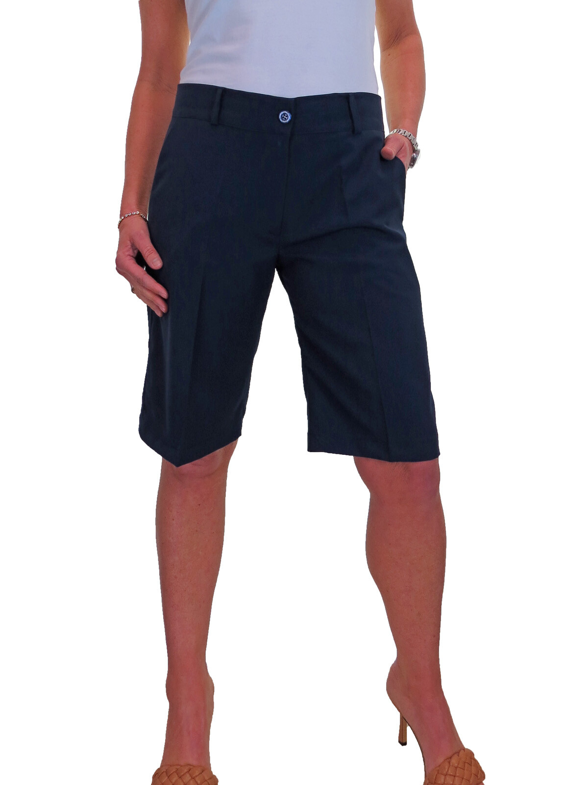 Ladies Smart Summer Casual Day Evening Tailored Knee Length Shorts NEW ...