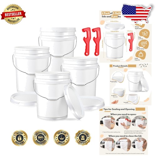 Durable White 5 Gallon Buckets with Grip Handles - Ideal for Home ...