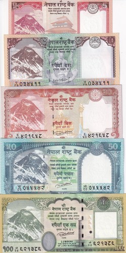 Nepal Set 5 Pcs 5 10 20 50 100 Rupees Random Date P 76 77 78 79 80 UNC ...