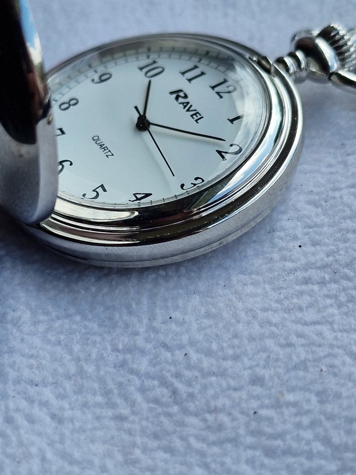 Ravel Quartz Pocket Watch Stainless Steel With Chain - White Dial - New ...