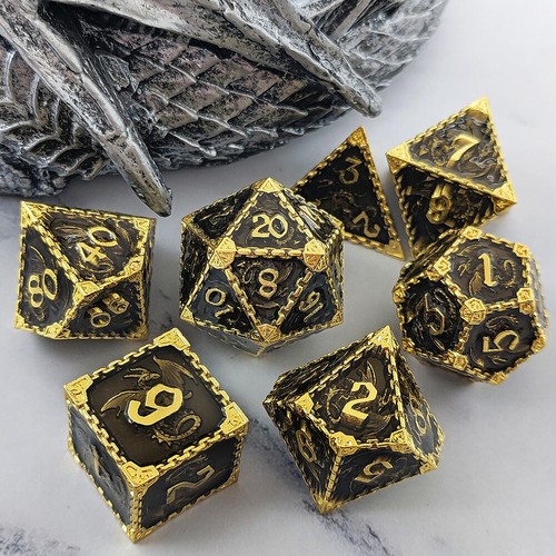 Polyhedral Dice Set Metal DND D&D Dungeons & Dragons RPG 7Pcs D4-D20 ...