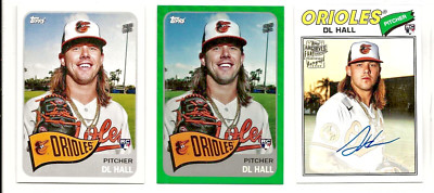 (3) 2023 Topps Archives DL Hall RC #156 1 Base + 1 Green 95/99 + Auto ...