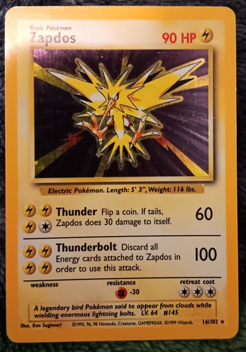 Unlimited Edition Zapdos 16/102 Holo Rare Pokémon 1999 Base Set Wotc ...