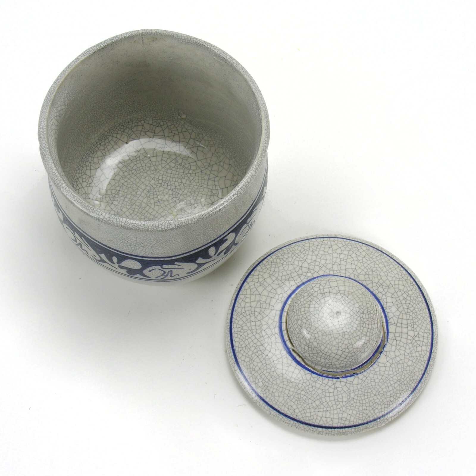 Dedham Pottery antique humidor cookie jar rabbit blue & white arts ...