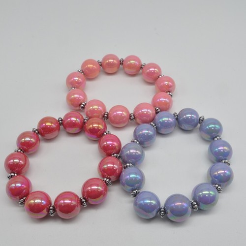 Garold Miller Iridescent Chunky Beaded Stretch Bracelet Lot of 3 QVC ...