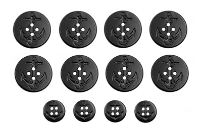 12 pcs Military Naval Navy Pea Coat Anchor Black Plastic Buttons L50 ...