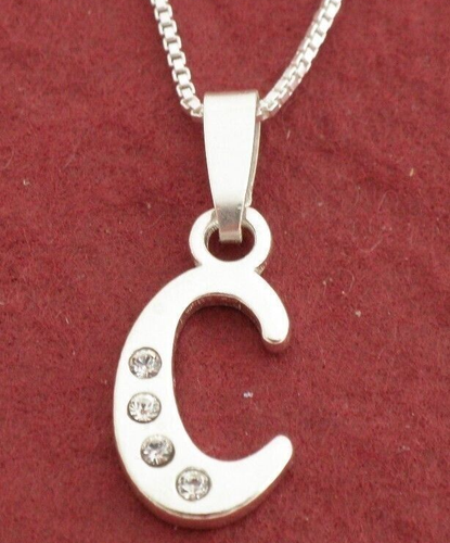 Sterling Silver Initial C Necklace Alphabet Letter cz stones 925 ...