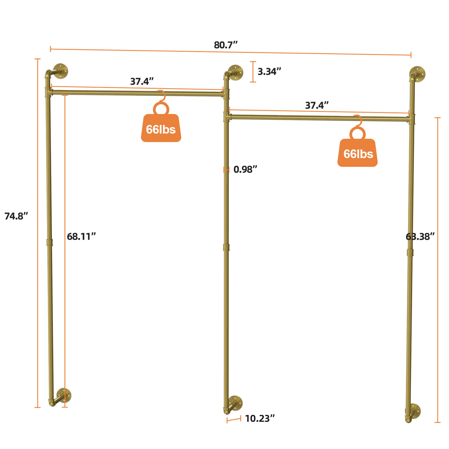 81 In Industrial Pipe Clothes Rack Wall Hanging Rod Rail Wardrobe ...