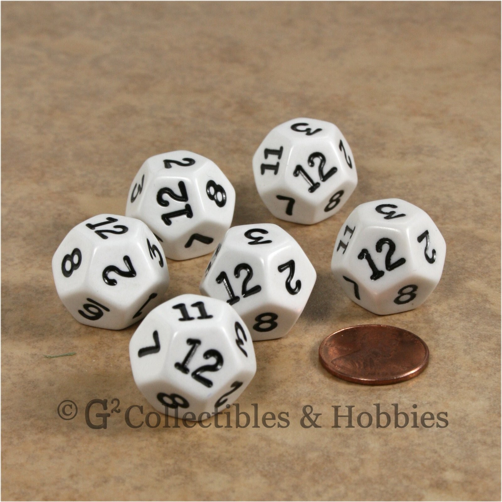 NEW Set of 6 White with Black Numbers D12 Game Dice Twelve Sided RPG D ...