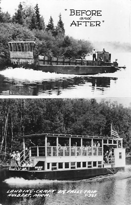 RPPC Landing Craft, Big Falls Trip, Hulbert, MI Boat c1940s Vintage ...