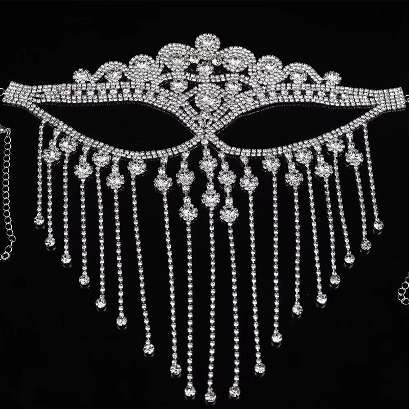 Crystal Mask Face Masquerade Tassel Boho Rhinestone Face Jewelry Mask ...